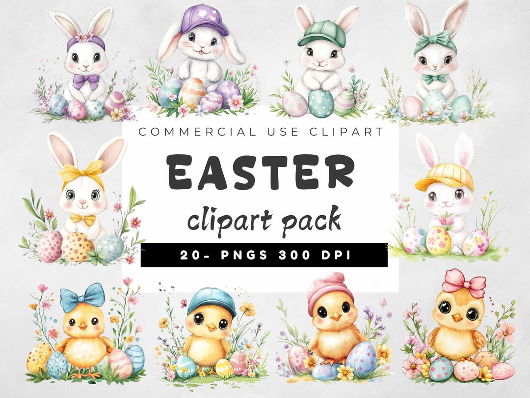 Watercolor Easter Clipart Bundle, Easter Bunny Clipart, Easter Chick ...