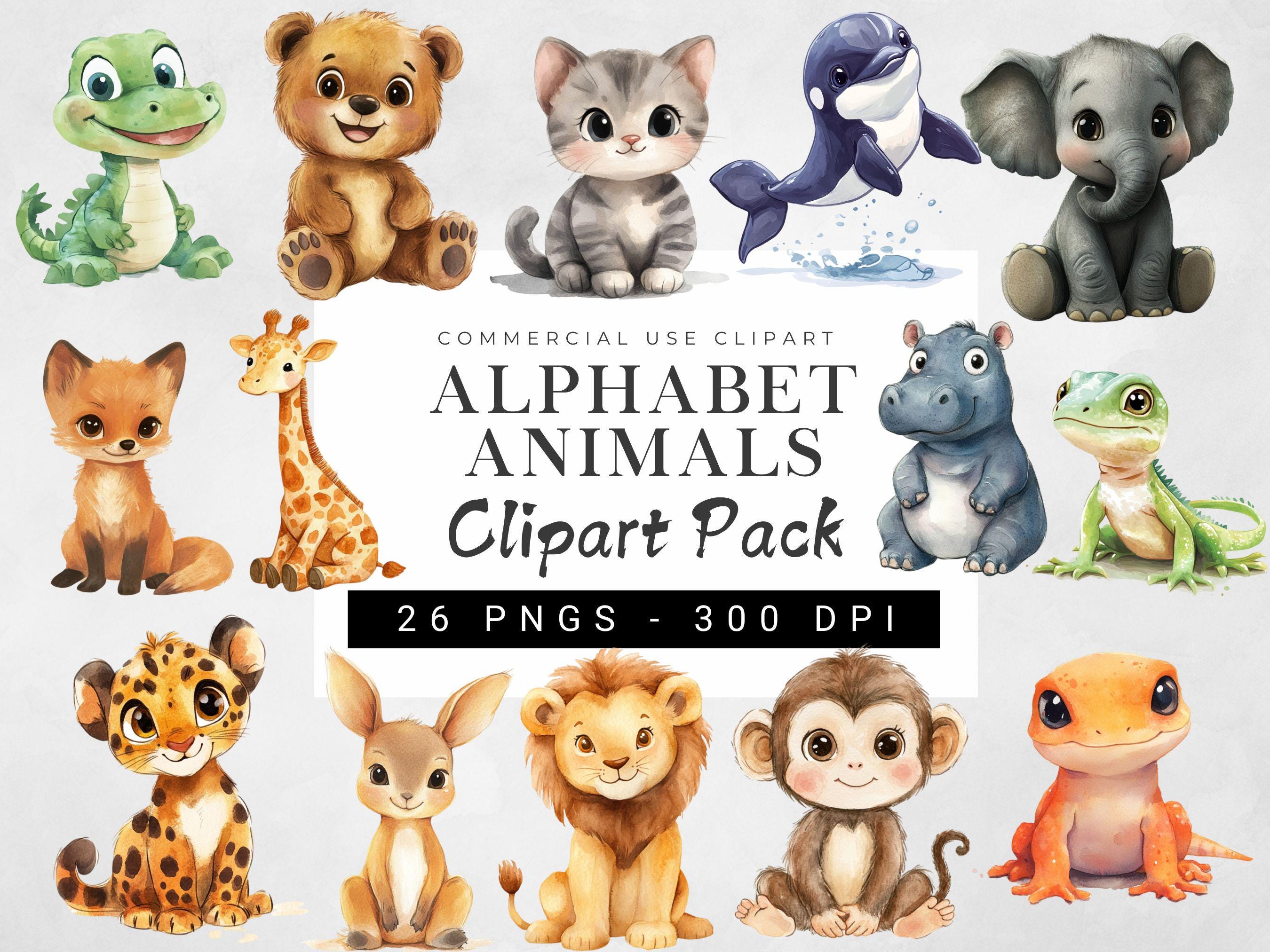 Alphabet Animals Clipart, Watercolor Nursery Animal Clipart Bundle ...