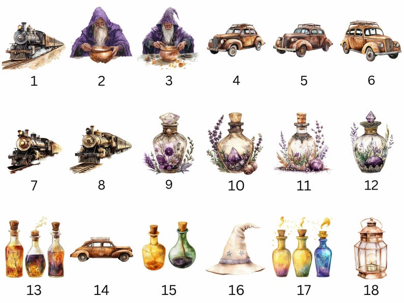 Wizards School Watercolor Clipart Bundle, Magic School Clipart, Witch ...