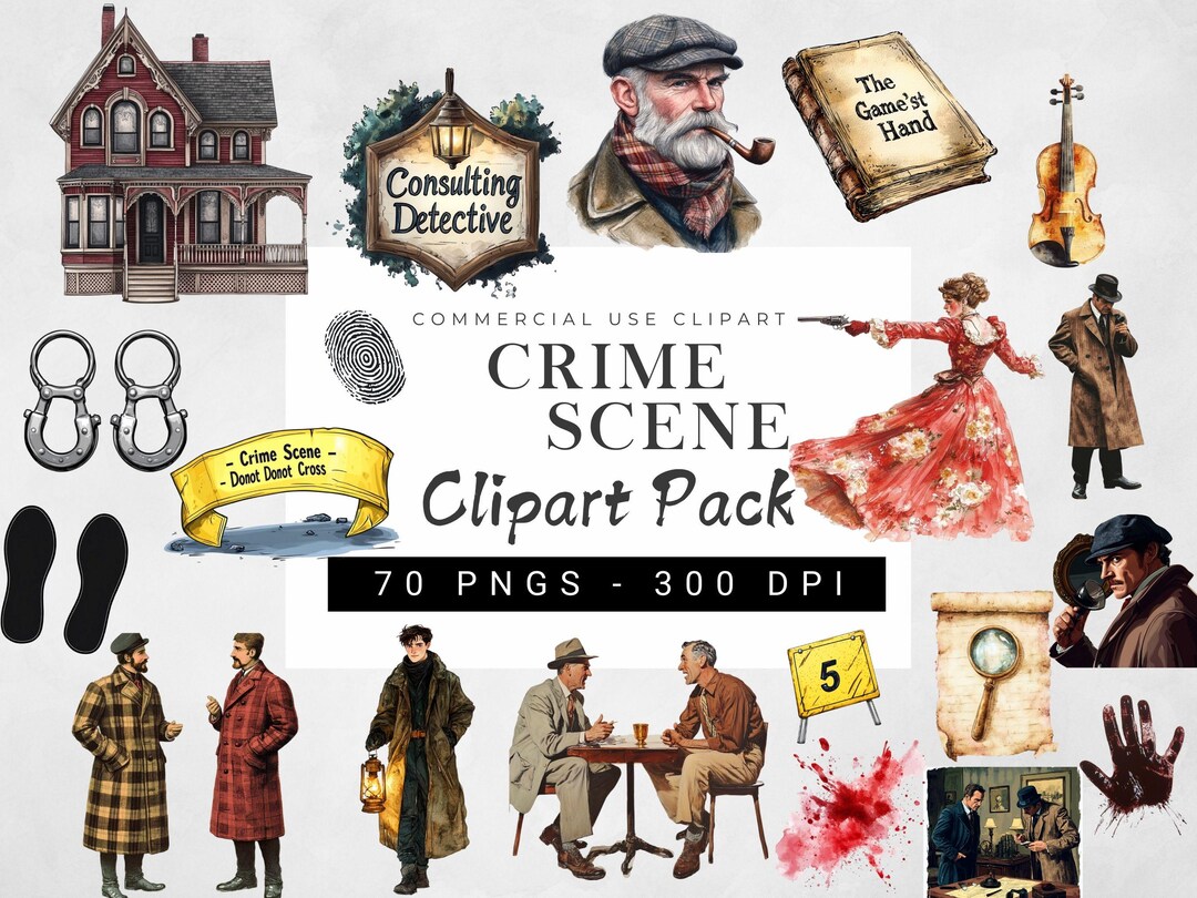 Crime Scene Clipart Bundle, Detective Tools Clipart, Blood Splatter Png ...