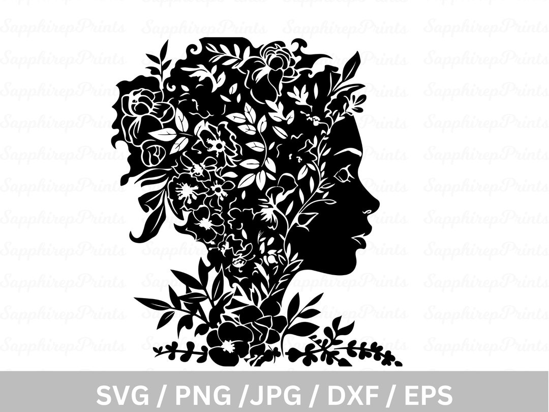 Woman Face With Flowers Svg, Floral Lady Svg, Flowers in Hair Svg ...