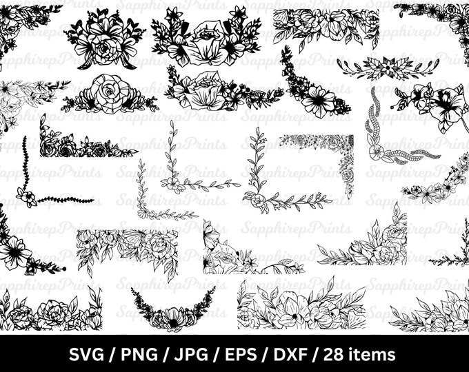 Flower Corner Svg, Floral Border Svg, Floral Accent Svg, Flower Frame ...
