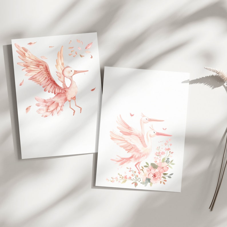 Pastel Pink Stork Clipart Bundle, 20 Transparent PNG Images, Adorable ...