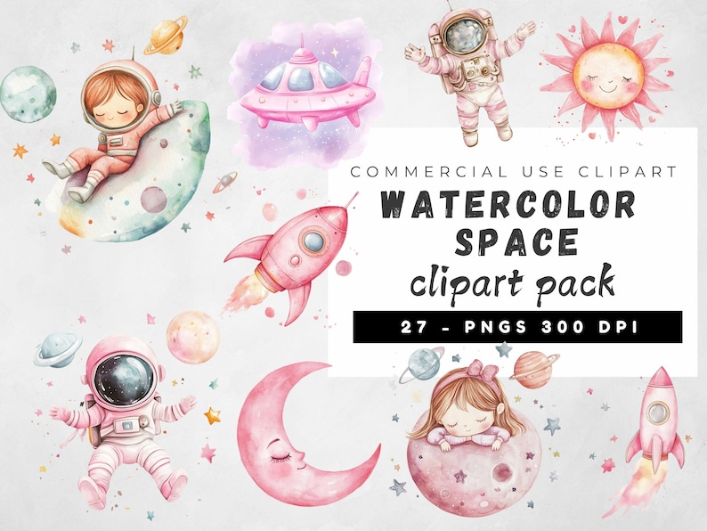 Watercolor Space Clipart Png, Space Invitation Clipart, Pink Nursery ...