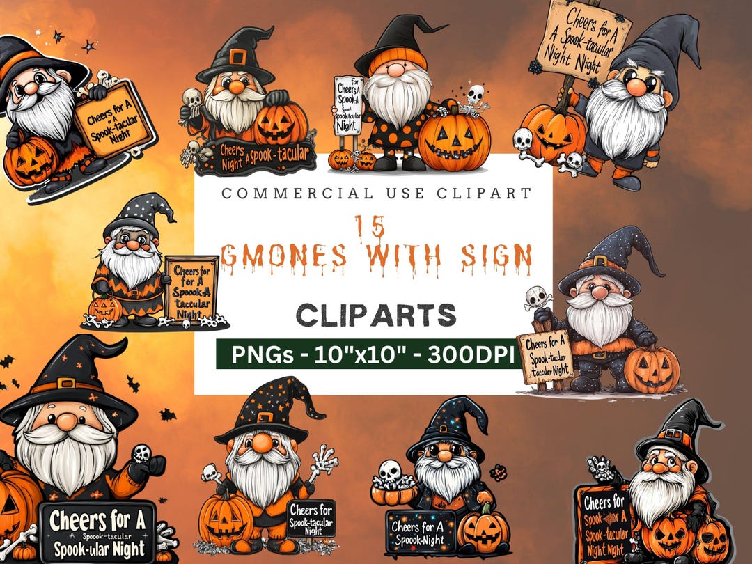 Halloween Gnomes With Sign PNG, Gnome Holding Sign, Spring Clipart ...