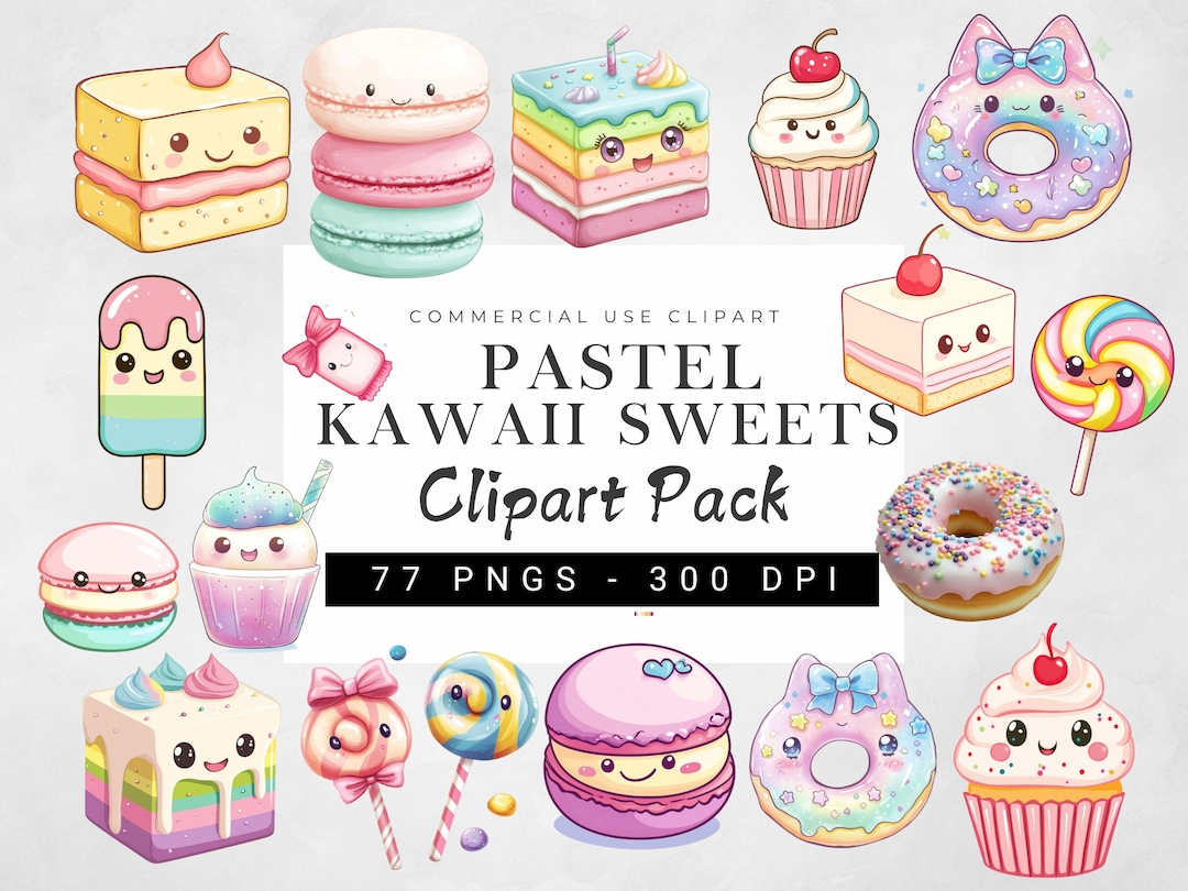 Watercolor Kawaii Sweets Clipart Bundle, Cute Dessert Illustrations ...