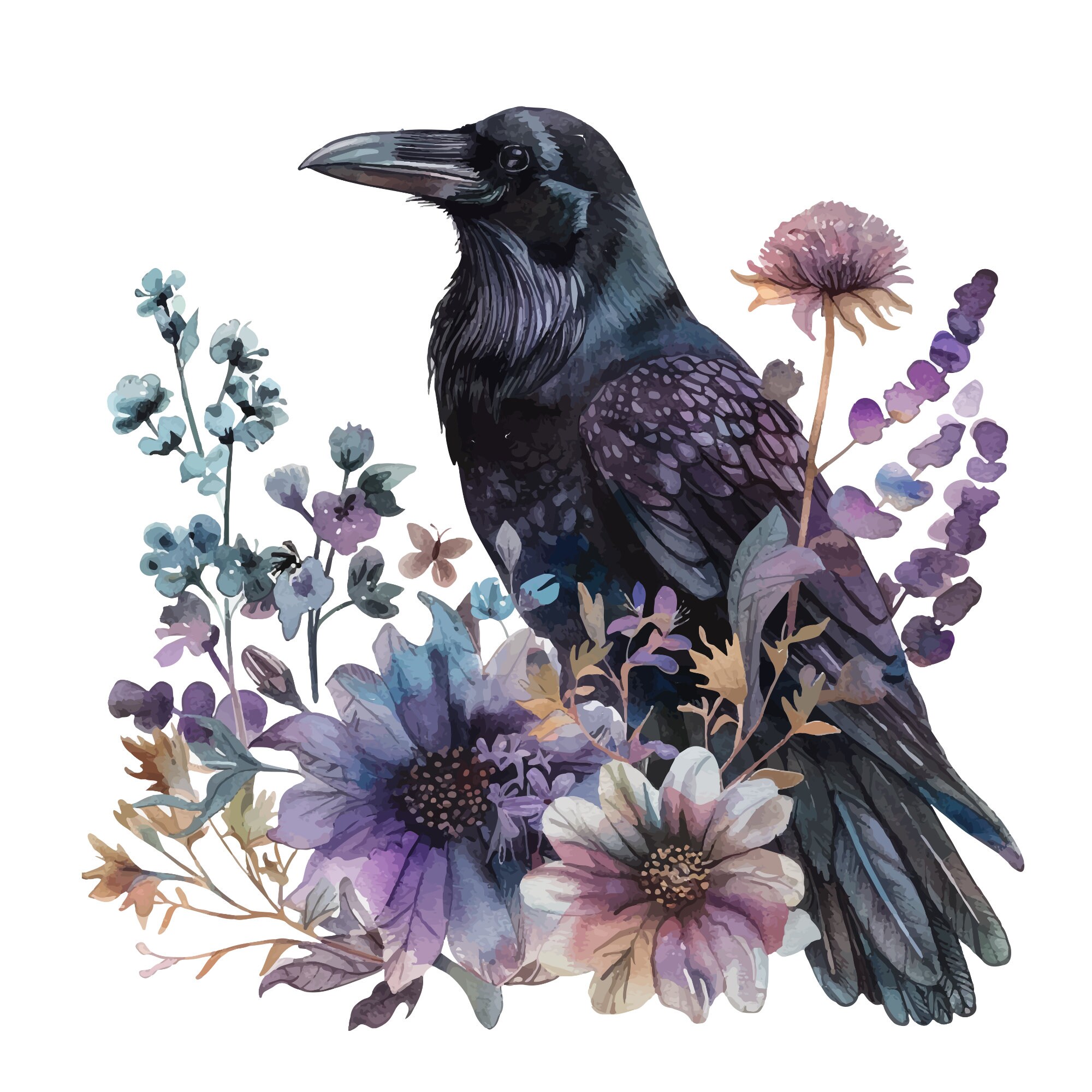 Watercolor Gothic Ravens Clipart, Dark Fantasy Watercolor Witch PNG ...