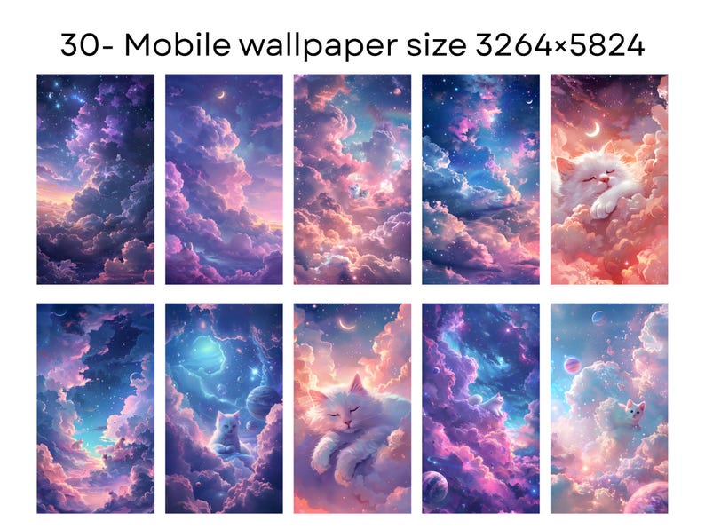 Cat Wallpaper Bundle | Dreamy Cloud Cat Backgrounds for Phone, Tablet ...