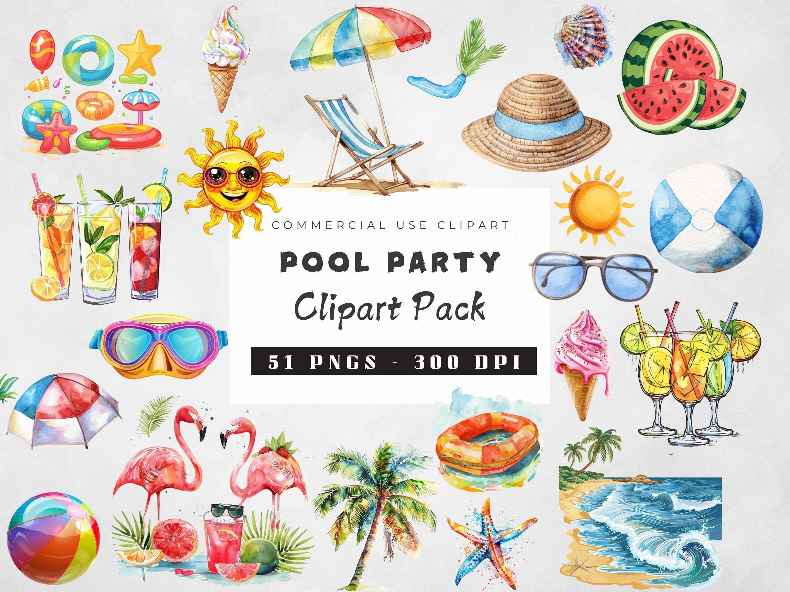 Pool Party Clipart Bundle, Summer Party Clipart PNG, Beach Party ...