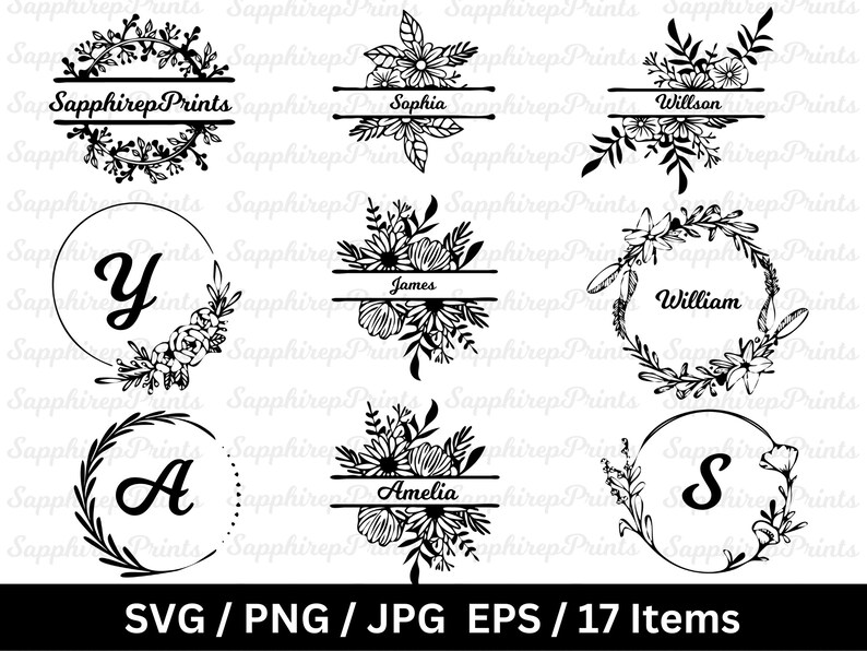 Split Monogram Svg Bundle, Splitbmonogram Svg , Split Floral Frame Svg ...
