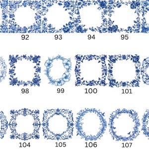 French Blue Frame Clipart Set, Floral Ornate Frame PNG, 117 Watercolor ...