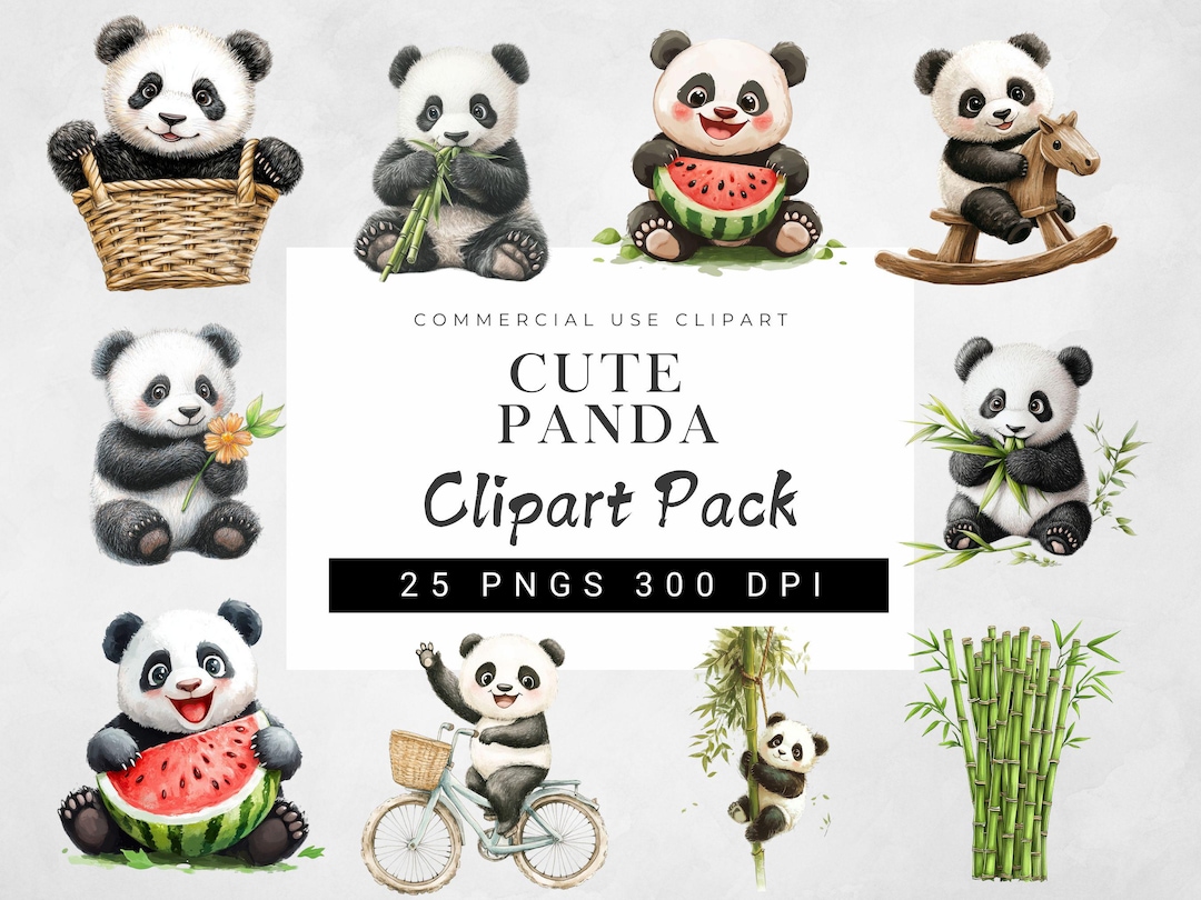 Watercolor Panda Clipart Bundle | Cute Panda PNG | Panda Bamboo ...