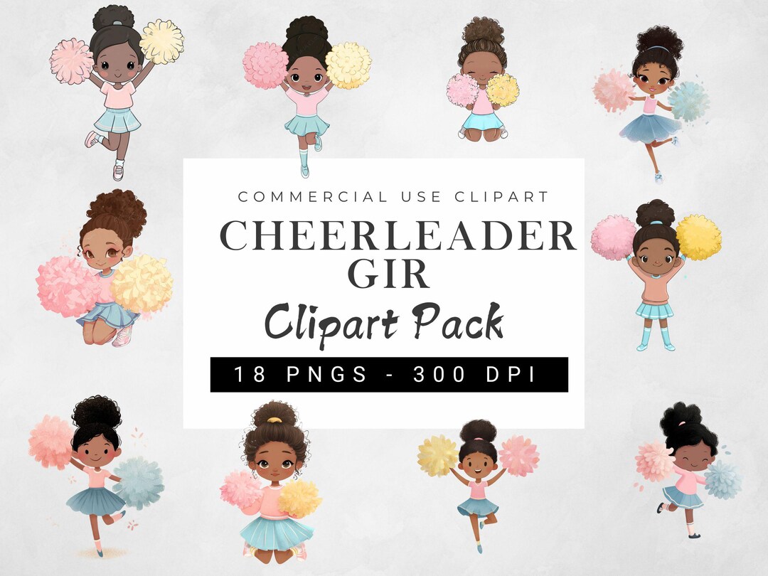 Afro Cheerleader Girl Clipart | Cute Chibi Character PNG | Black Girl ...