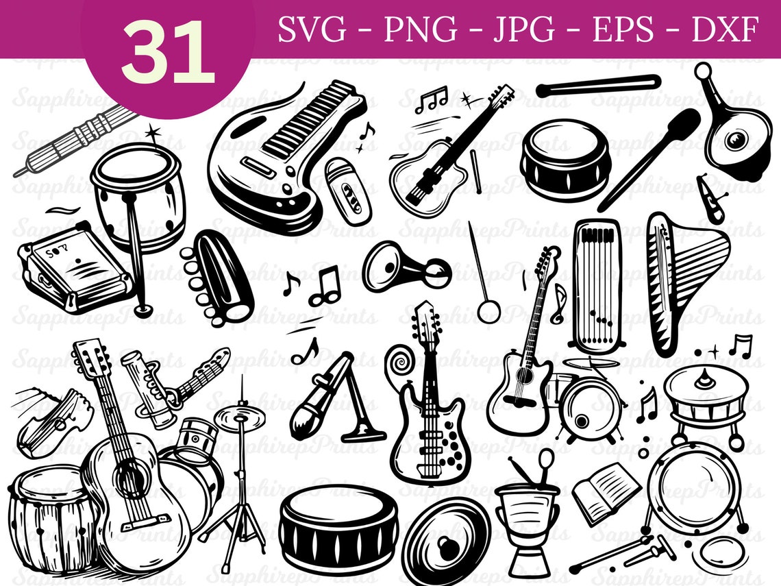 Music Instruments Svg Bundle, Guitar Svg, Music Instrument Vector Music ...