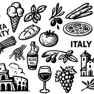 Italy Clipart Bundle SVG PNG JPG, Hand-drawn Mediterranean Food & Drink ...