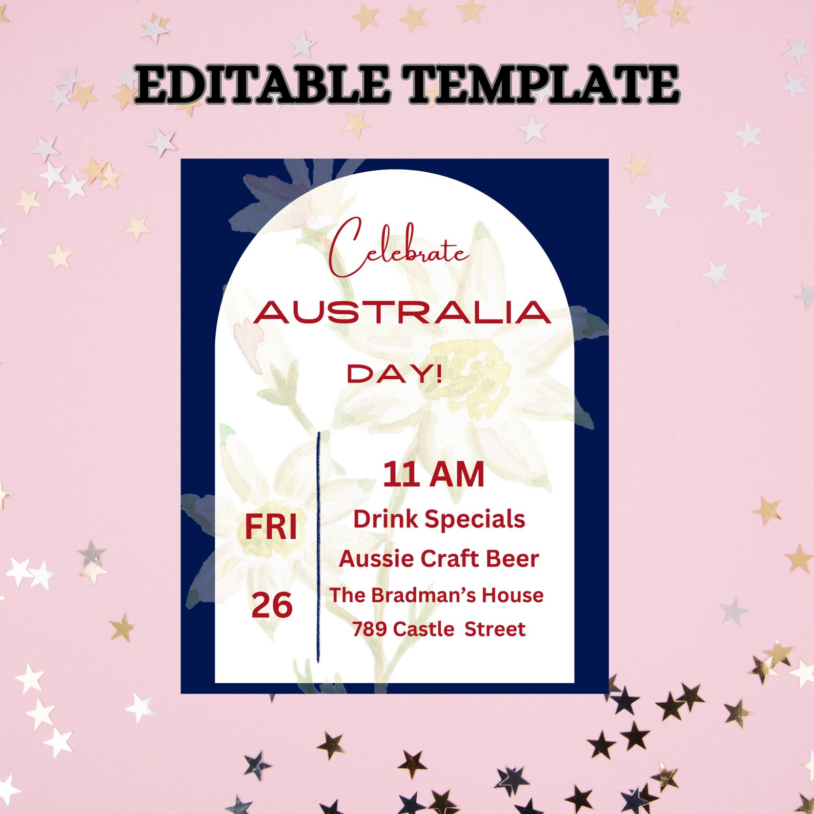 Editable Australia Day Invitation Template, Printable Australia Day ...