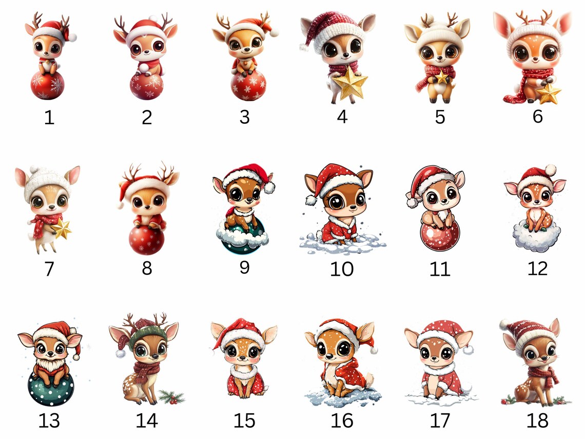 Cute Reindeer Clipart Bundle, Christmas Deer PNG, Watercolor Santa ...