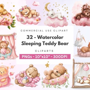 Sleepy Bear Clipart, Cute Teddy Bear Moon, Baby Bear Clipart, Teddy ...