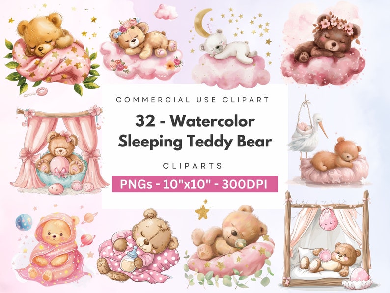 Sleepy Bear Clipart, Cute Teddy Bear Moon, Baby Bear Clipart, Teddy ...