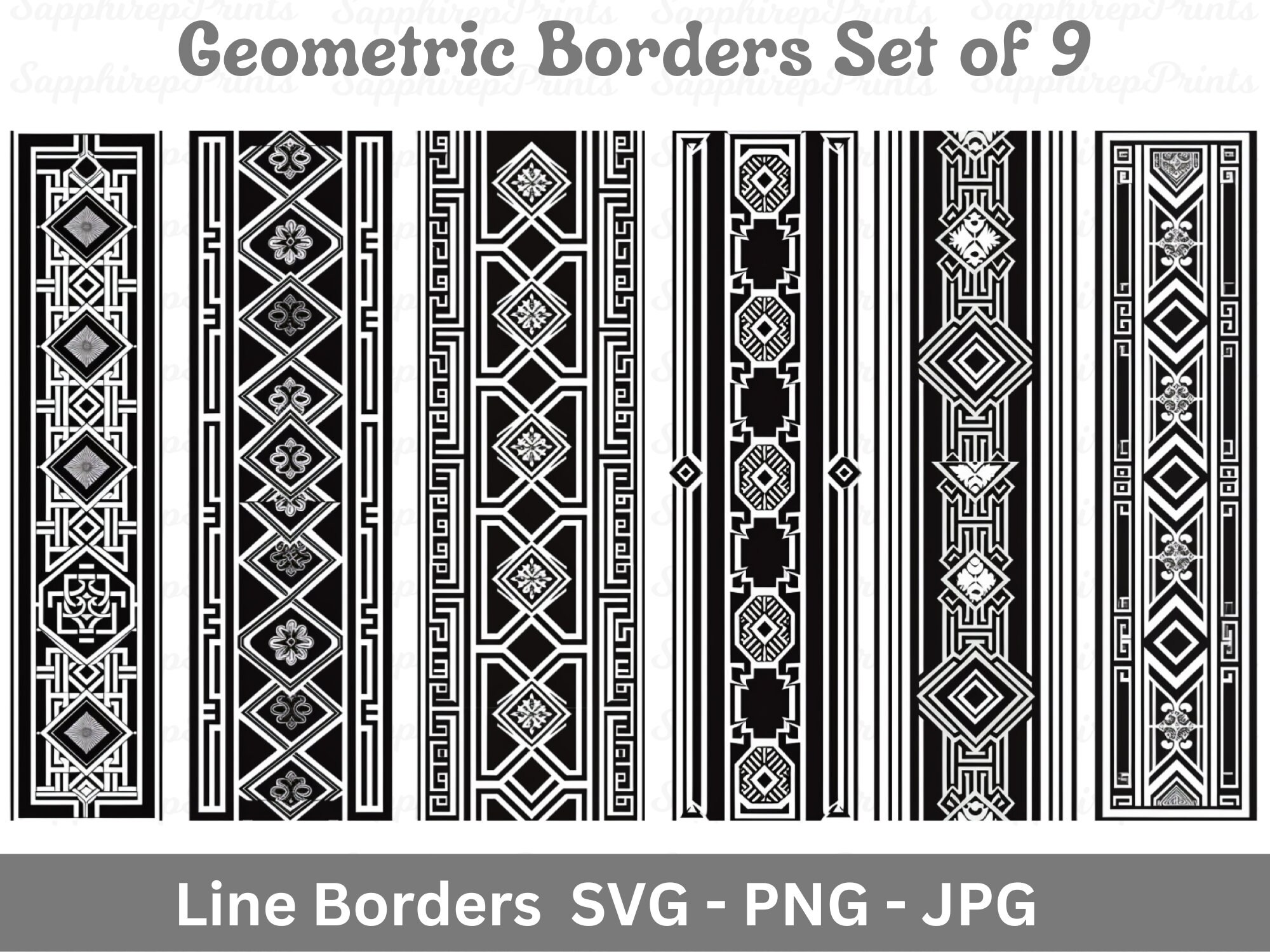 Geometric Border SVG PNG JPG, Digital Border Design, Digital Border for ...