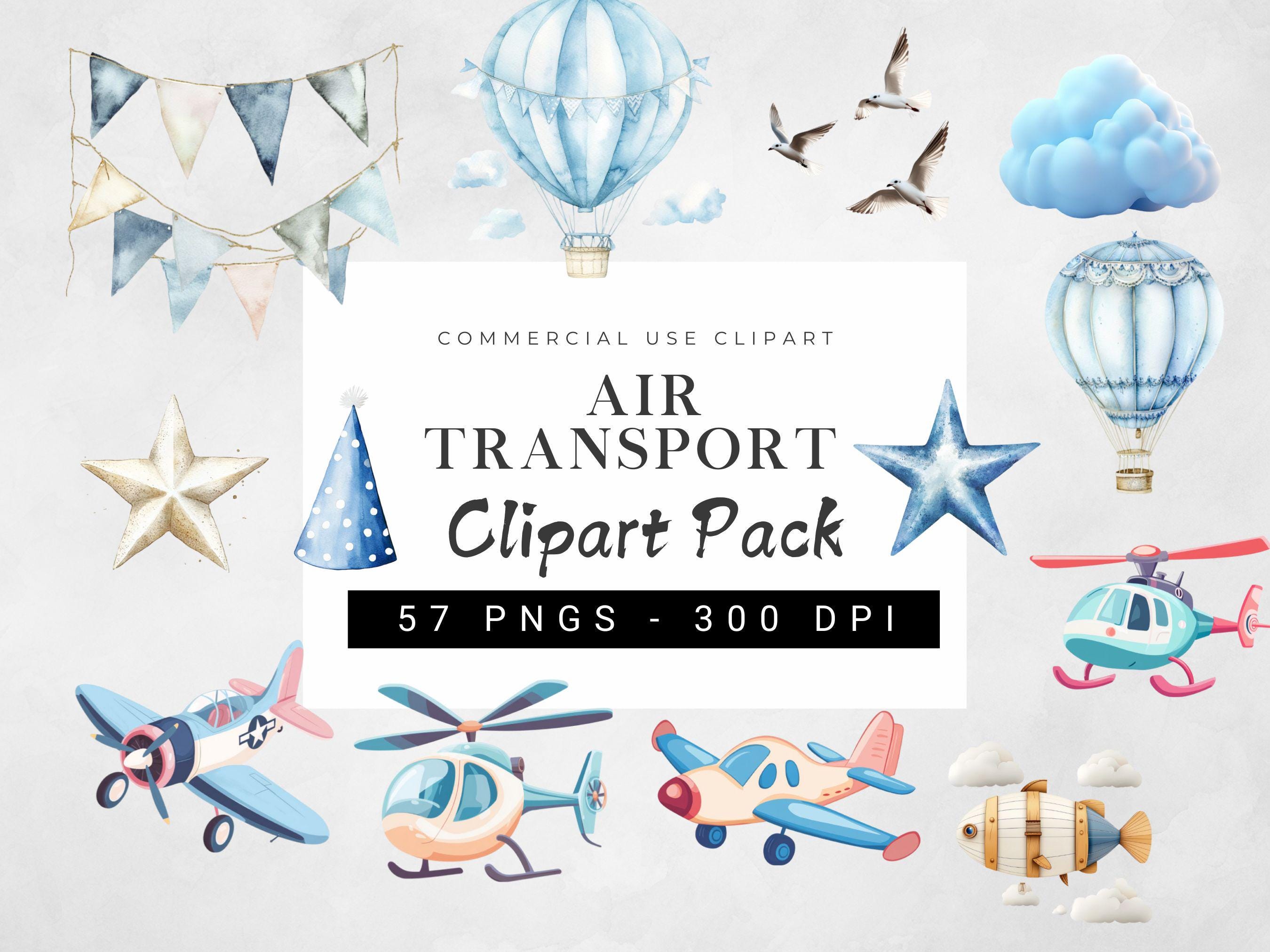 Watercolor Air Transport Clipart Set, Helicopter Clip Art, Hot Air ...