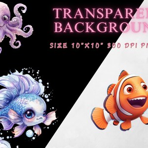 Watercolor Little Sea Animals Collection Clipart, 53 PNG Mermaid ...