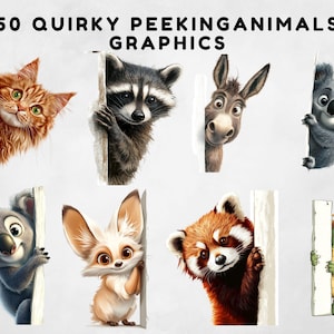 Quirky Peeking Animals Clipart Bundle, Humorous Whimsical Animal, Silly ...