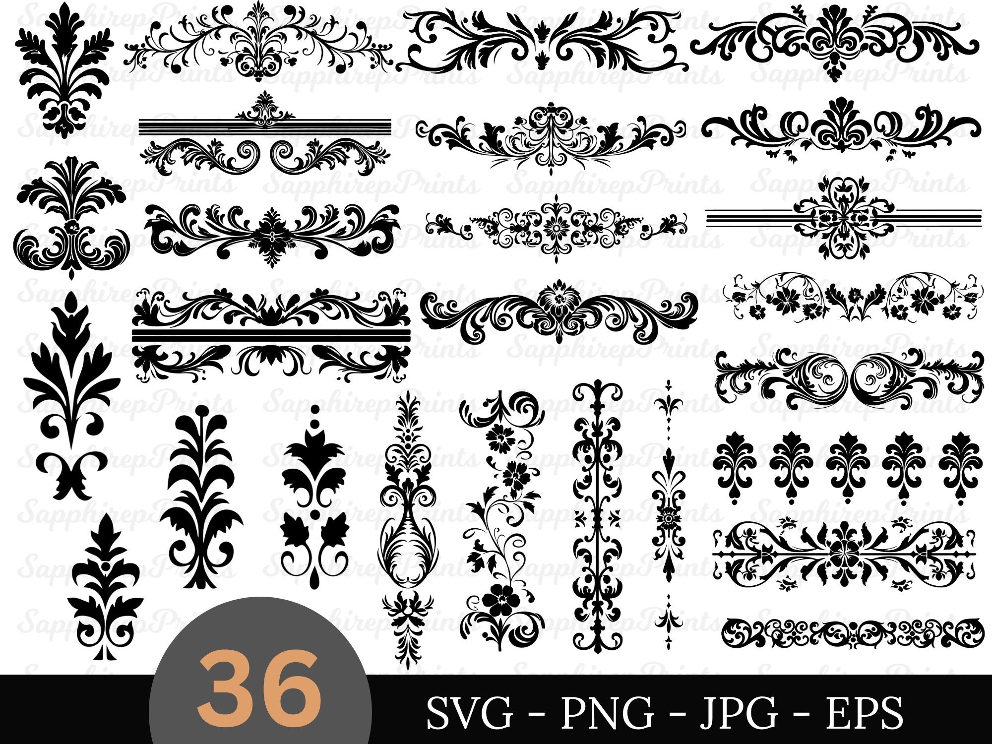 36 Decorative Elements SVG, Decorative Elements Svg Bundle, Ornaments ...