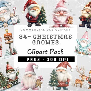 Christmas Gnome Clipart Bundle, Watercolor Winter Gnome Clipart Bundle ...