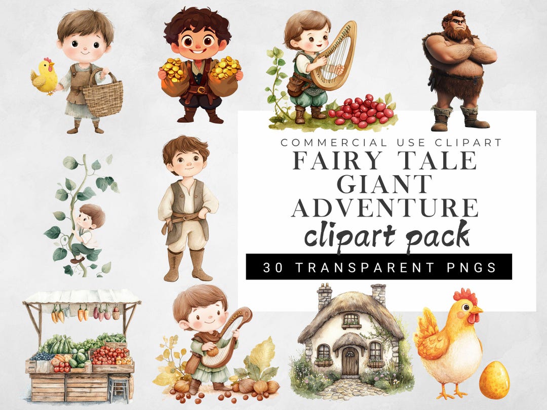 Fairy Tale Giant Adventure Digital Clipart Pack, Watercolor Storybook ...