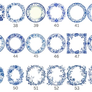 French Blue Frame Clipart Set, Floral Ornate Frame PNG, 117 Watercolor ...