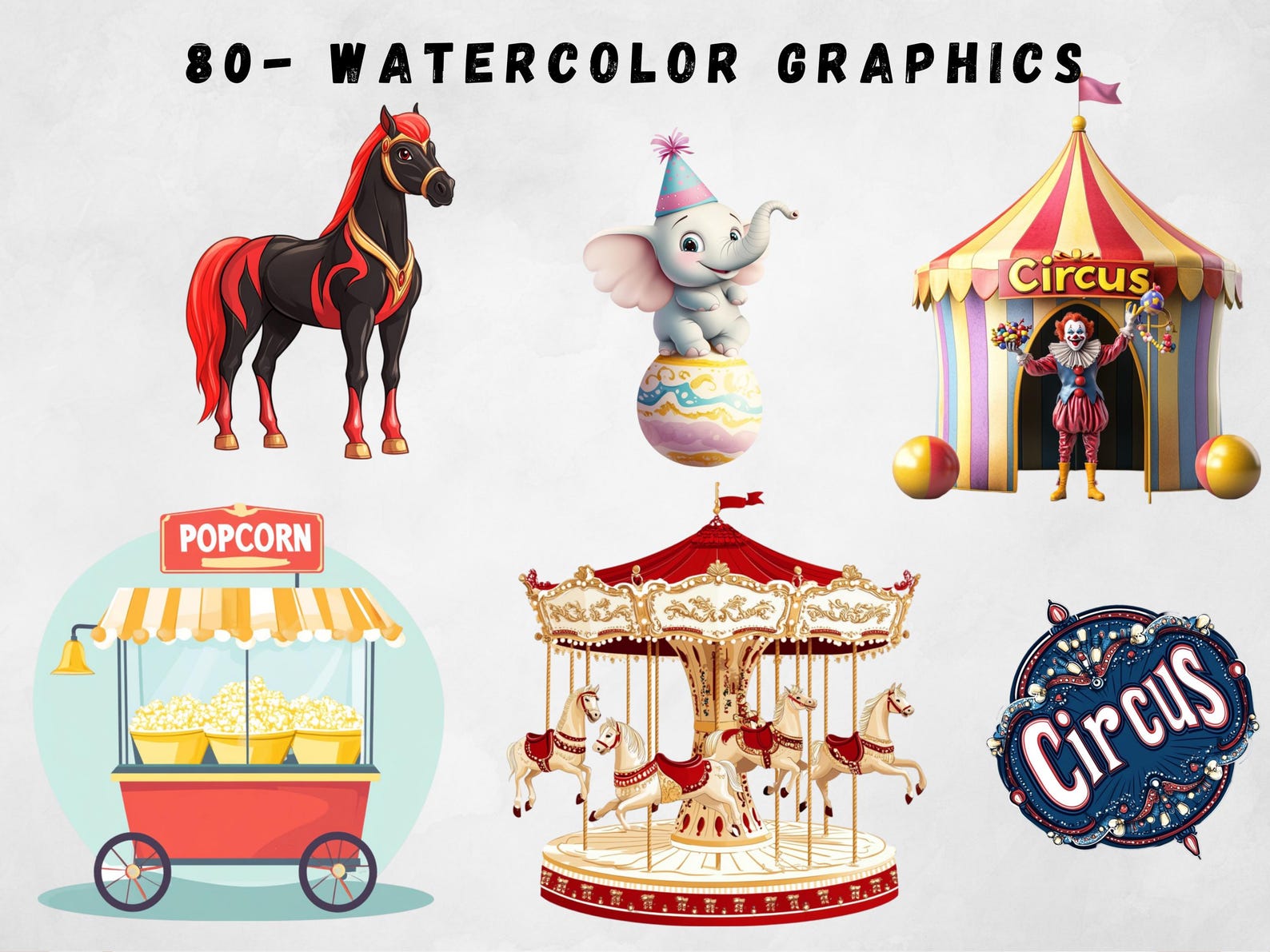 Circus Clipart Bundle, Circus PNG, Circus Animals Clipart, Circus Tent ...