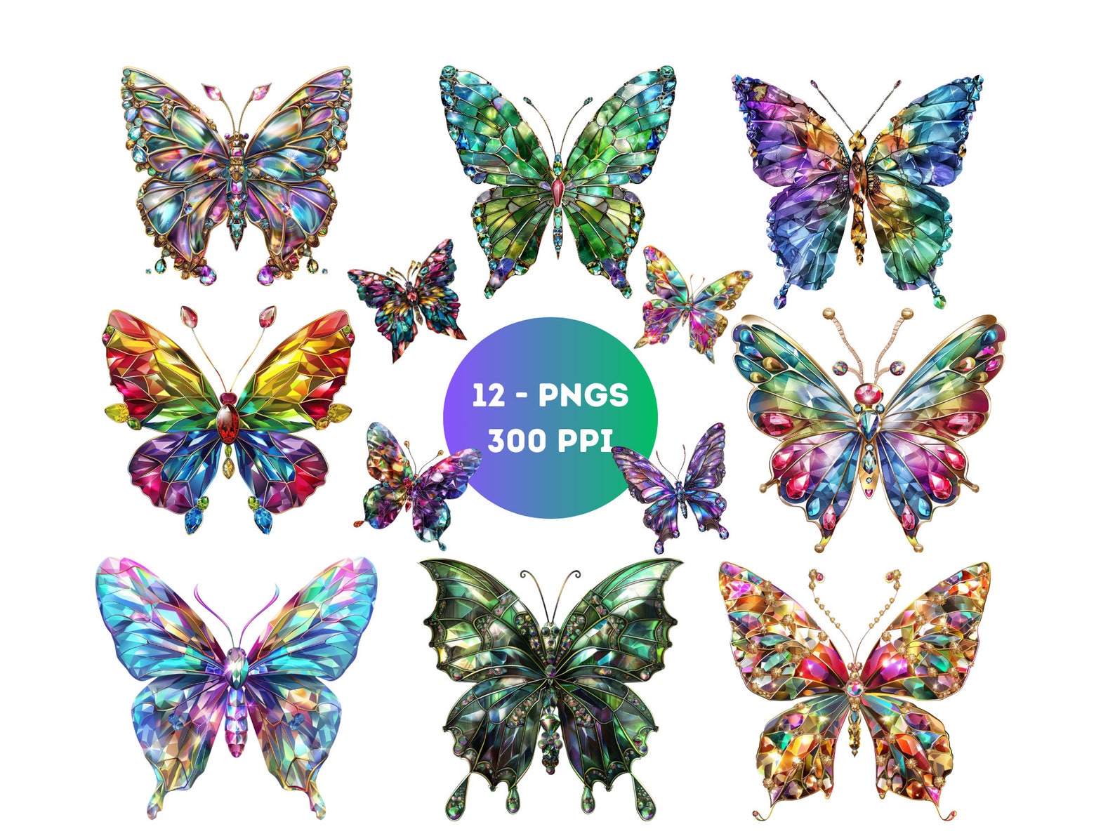 Colorful Crystal Butterflies, Butterfly PNG, Watercolor Butterfly ...