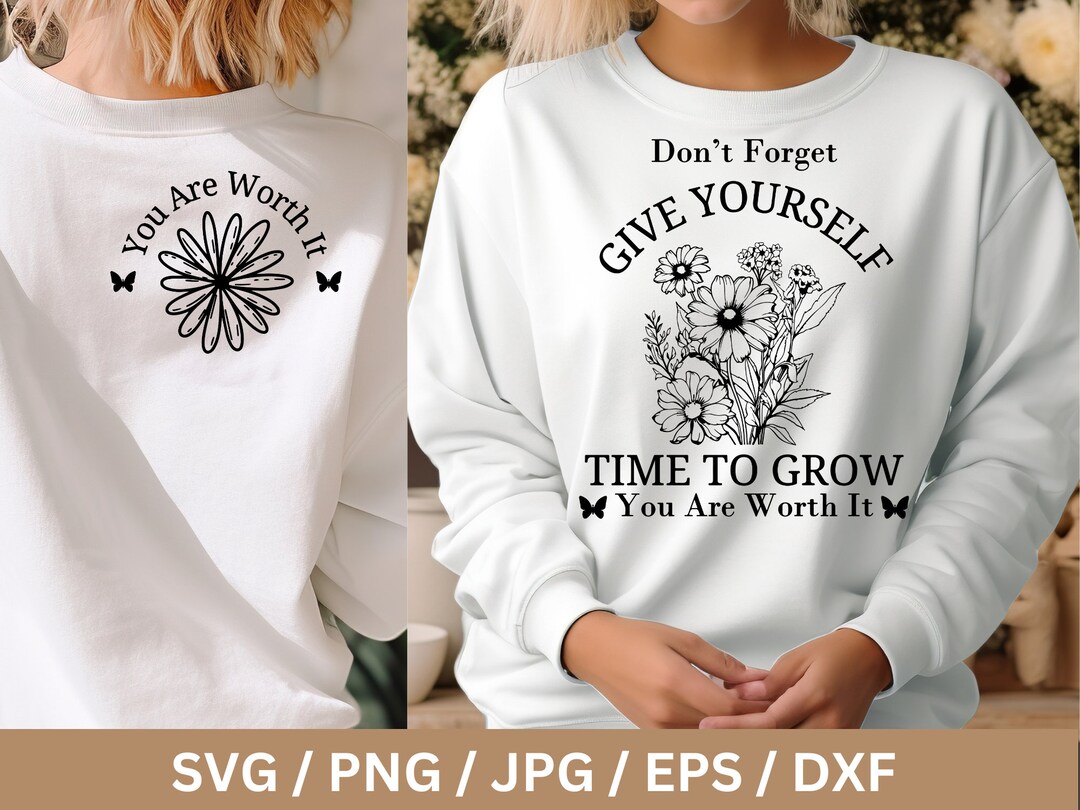 Floral Svg, Boho Svg, Spring Svg, Front Pocket Svg, Give Yourself Time ...