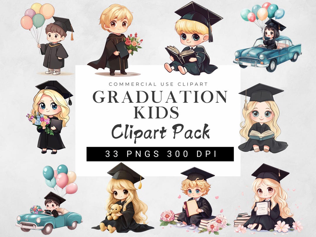Watercolor Graduation Kids Clipart Bundle - Diploma, Hat, Design ...
