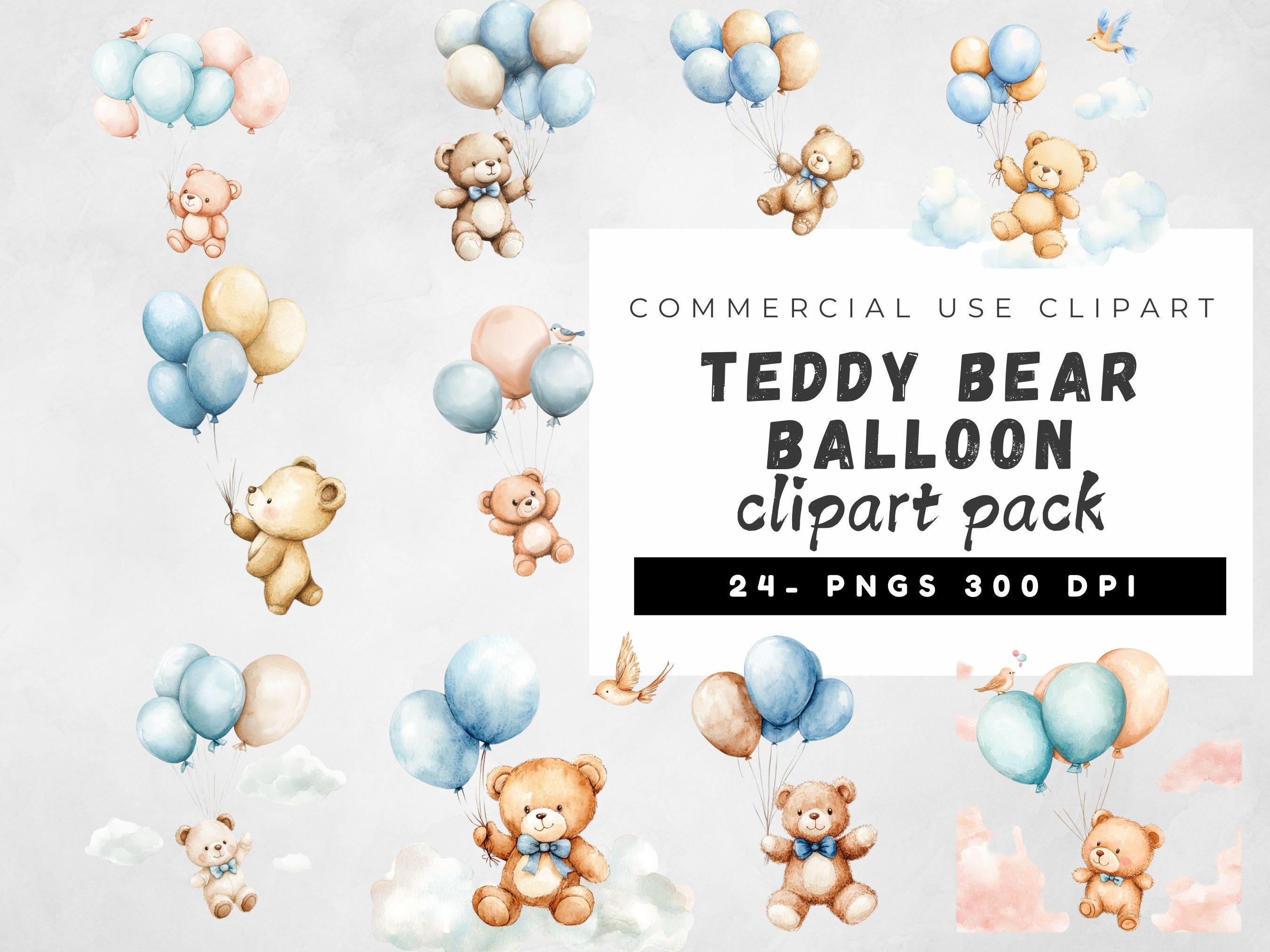 Teddy Bear and Blue Balloons Clipart Bundle, Baby Shower for A Boy ...