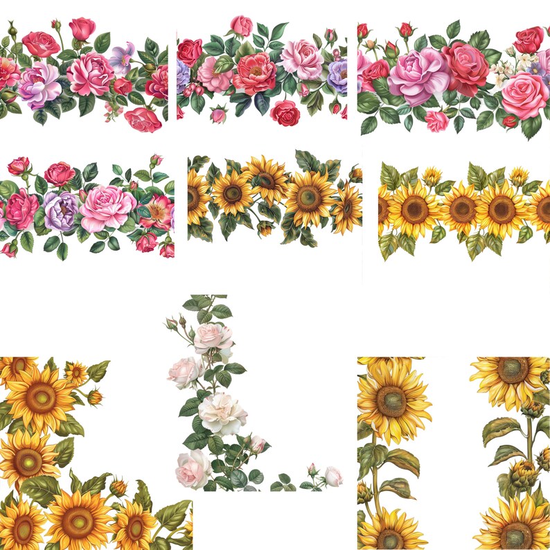 Flower Borders Collection Clipart, 40 PNG Spring Flowers Clipart ...