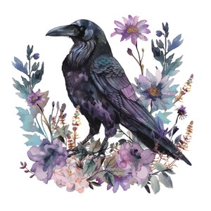 Watercolor Gothic Ravens Clipart, Dark Fantasy Watercolor Witch PNG ...