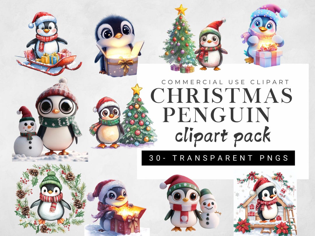 Winter Penguin Clipart, Christmas Penguin Png Bundle, Adorable Penguin ...