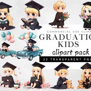 Watercolor Graduation Kids Clipart Bundle - Diploma, Hat, Design ...