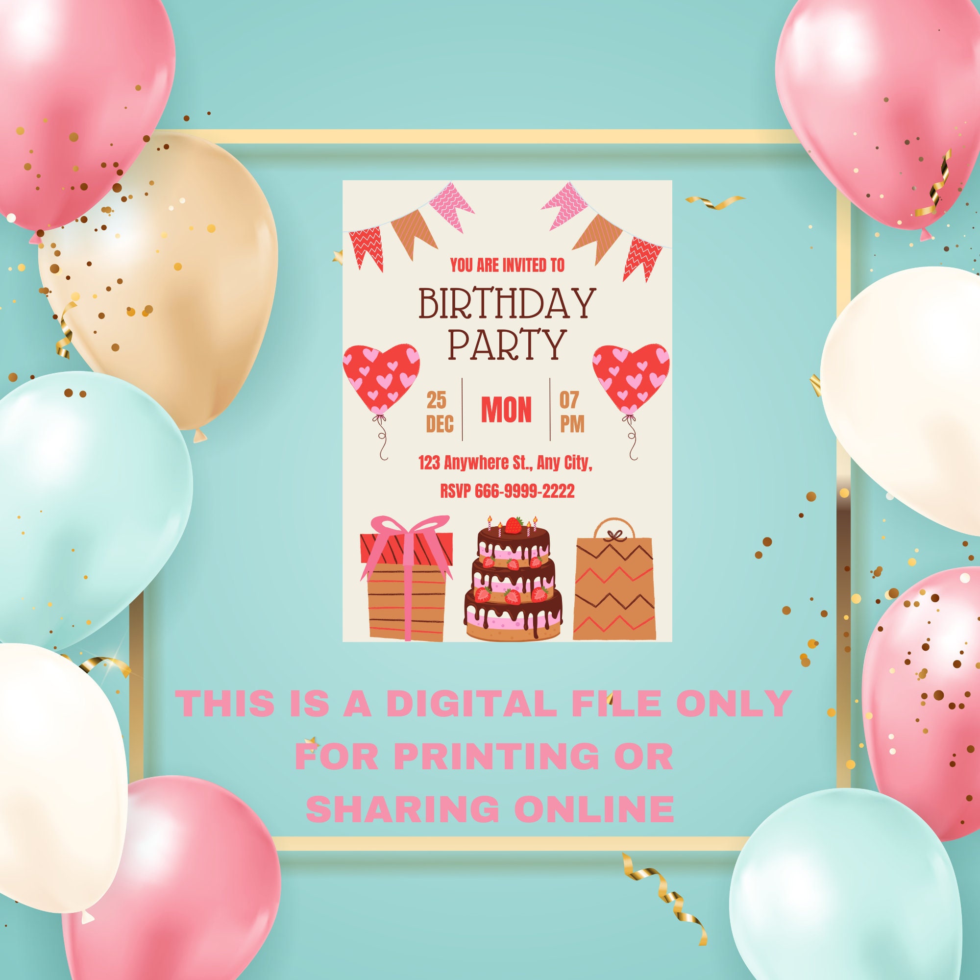 Editable Birthday Party Invitation Template, Printable Birthday Cake ...