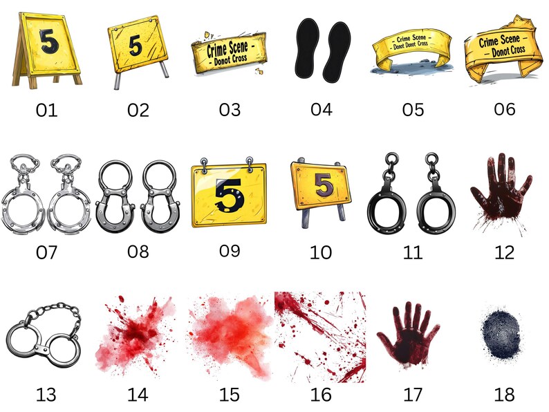 Crime Scene Clipart Bundle, Detective Tools Clipart, Blood Splatter Png ...
