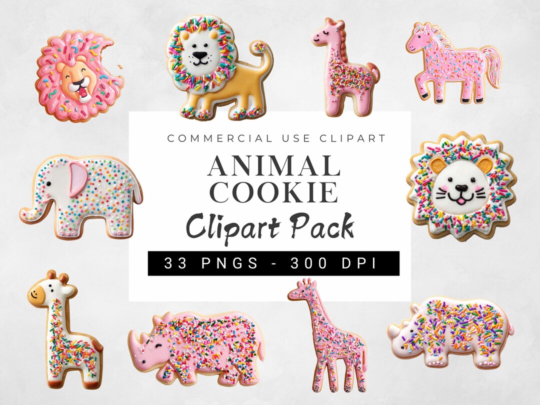Animal Cookie Clipart Bundle | Frosted Circus Animal Crackers PNG ...