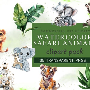 Watercolor Safari Animals Clipart, Safari Clipart, Jungle Animals PNG ...