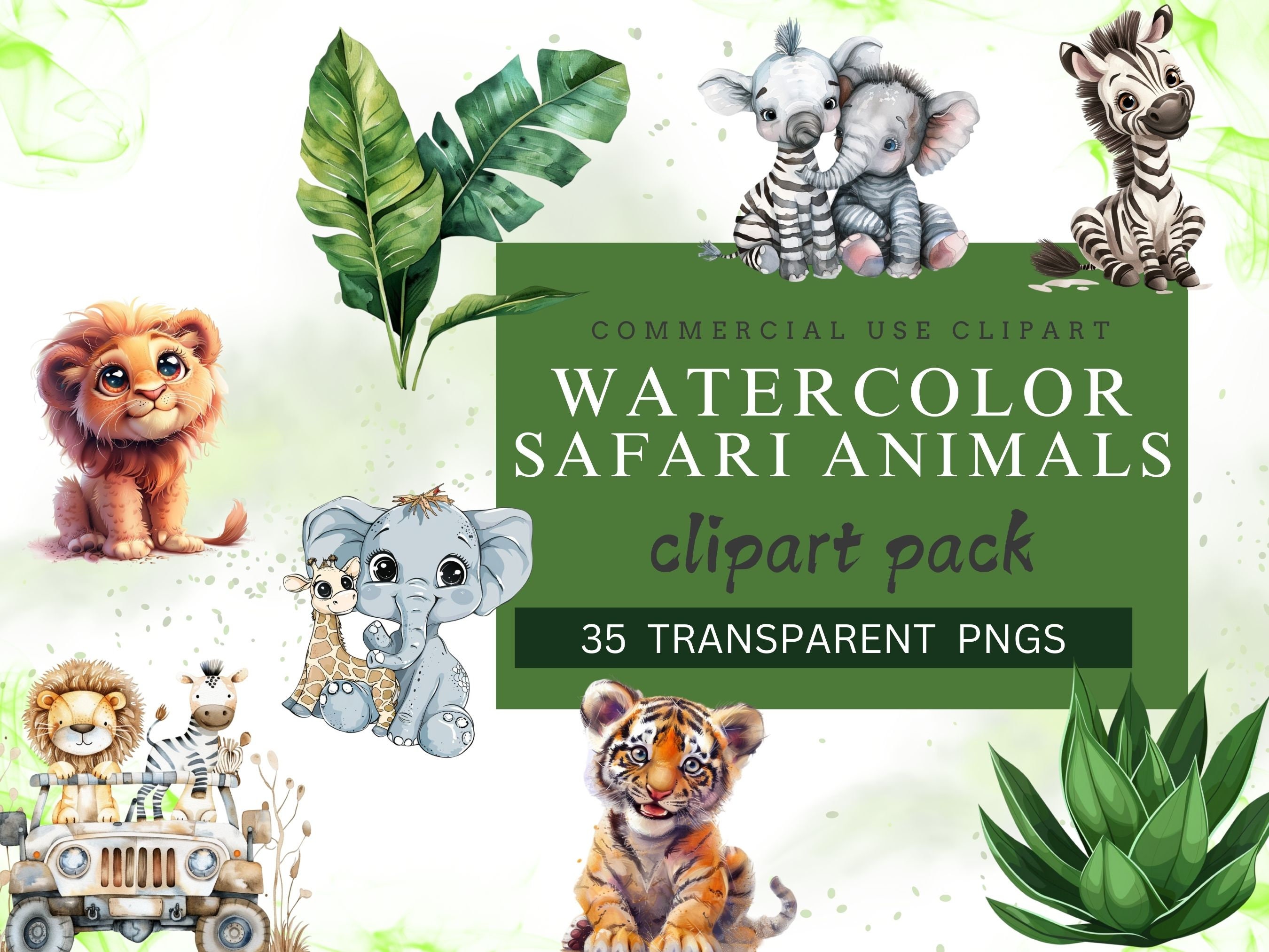 Watercolor Safari Animals Clipart, Safari Clipart, Jungle Animals PNG ...