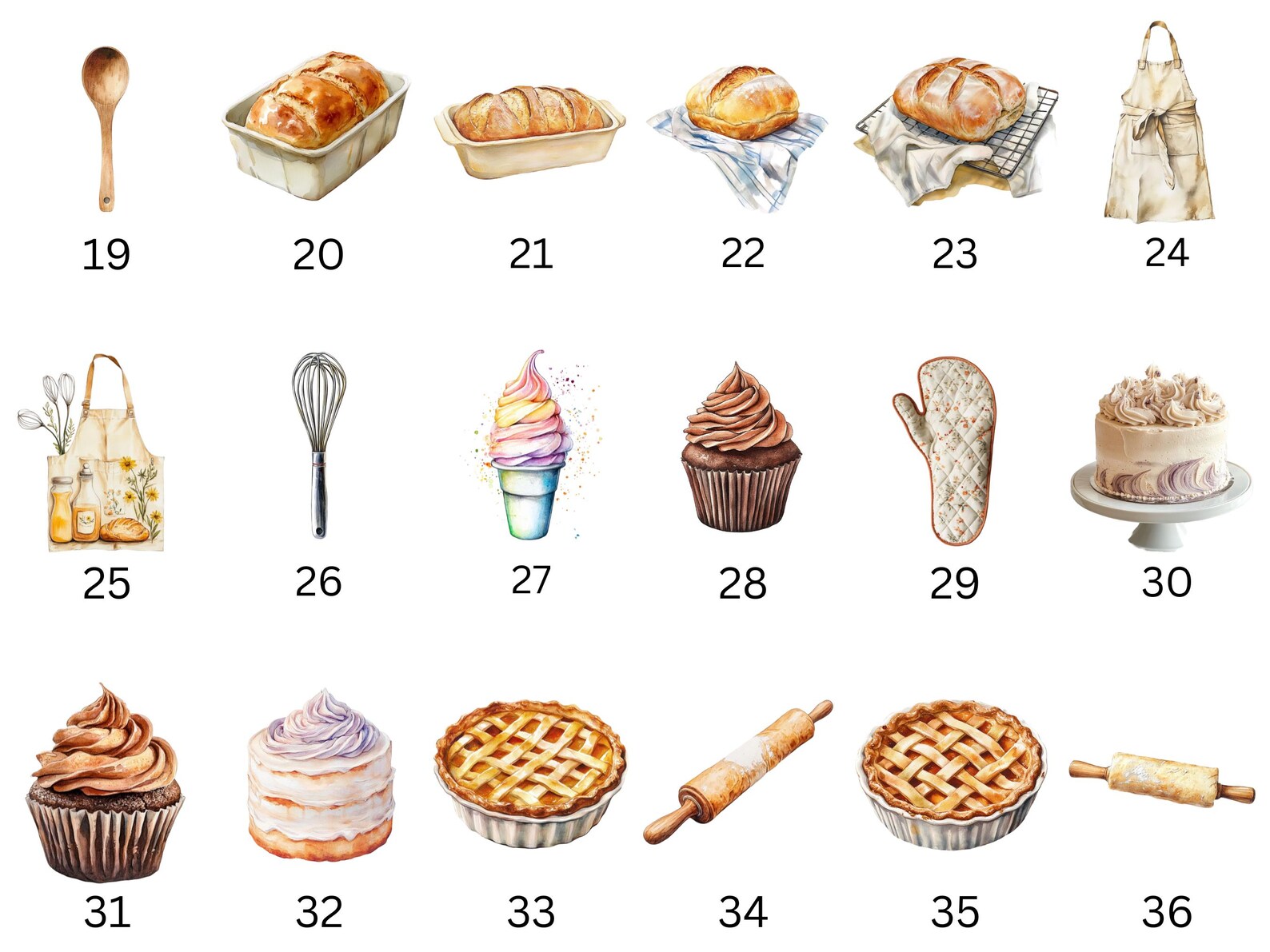Watercolor Baking Clipart Bundle, Baking Graphics Illustration, Cupcake ...