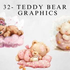 Sleepy Bear Clipart, Cute Teddy Bear Moon, Baby Bear Clipart, Teddy ...