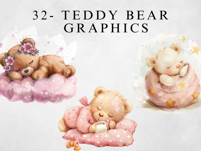 Sleepy Bear Clipart, Cute Teddy Bear Moon, Baby Bear Clipart, Teddy ...