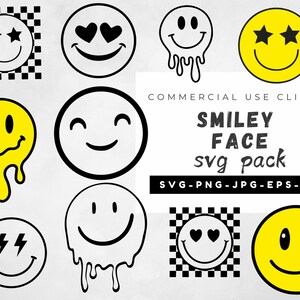 Retro Smile Face Svg, Smiley Face for Shirt Svg Bundle, Drippy Smiley ...