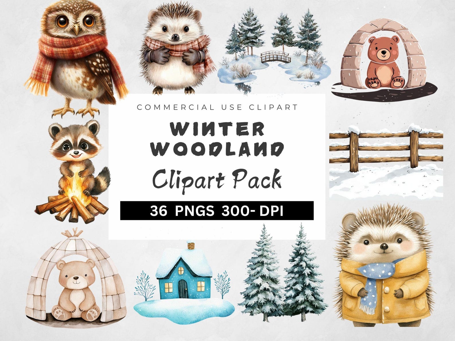 Winter Woodland Clipart, Woodland Animals Clipart, Cute Woodland ...